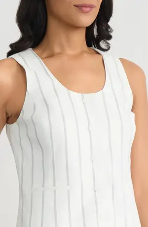 KASPER Pinstripe Scoop Neck Vest - Lily White/blk