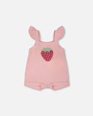 DEUX PAR DEUX Knit Strawberry Romper - Light Pink