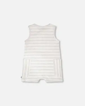 DEUX PAR DEUX Sleeveless Striped Cotton Romper - White & Grey Stripes
