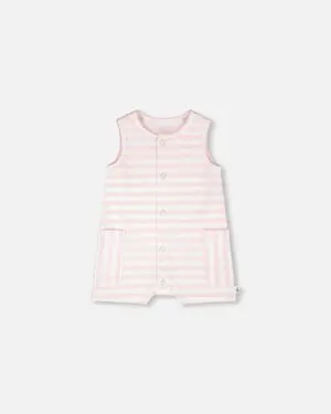 DEUX PAR DEUX Sleeveless Striped Cotton Romper - White & Pink Stripes
