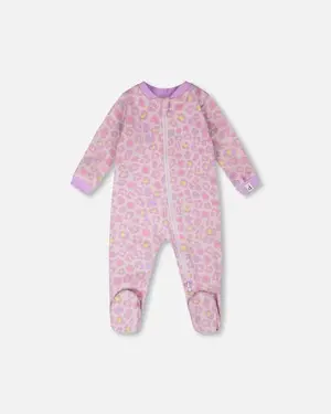 DEUX PAR DEUX Organic Cotton Animal Print One-piece Pyjama - Purple Animal Print