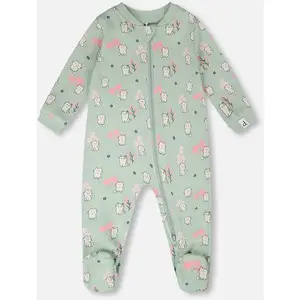 DEUX PAR DEUX Organic Cotton Kitten Print One-piece Pyjama - Green Kitten Print
