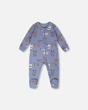 DEUX PAR DEUX Organic Cotton Dog Print Pyjama One-piece - Blue Printed Dogs