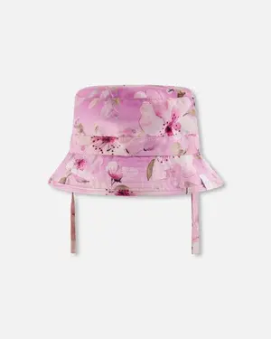 DEUX PAR DEUX Flower Print Wide Brim Beach Hat - Purple Floral Print
