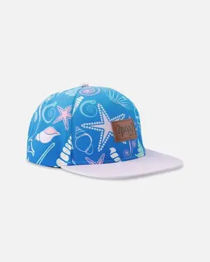 DEUX PAR DEUX Flat Brim Shell Print Cap - Blue Seashell Print
