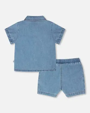 DEUX PAR DEUX Light Blue Chambray Top And Short Set