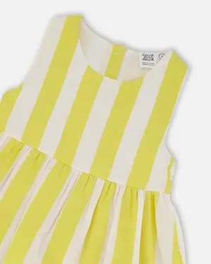 DEUX PAR DEUX Striped Sleeveless Flared Dress - White And Yellow Stripes