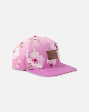 DEUX PAR DEUX Floral Print Flat Brim Cap - Purple Floral Print