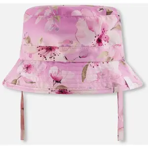DEUX PAR DEUX Wide Brim Flower Beach Hat - Purple Floral Print