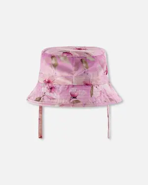 DEUX PAR DEUX Wide Brim Flower Beach Hat - Purple Floral Print