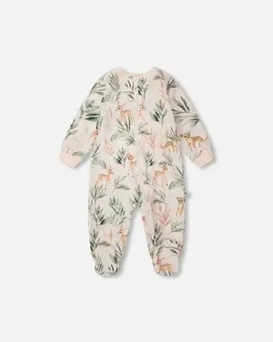 DEUX PAR DEUX Organic Cotton Jersey Deer Print One-piece Pyjama - Peach Deer Print