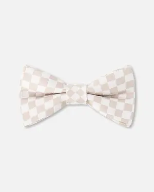 DEUX PAR DEUX Check Bow Tie - White And Sand Check