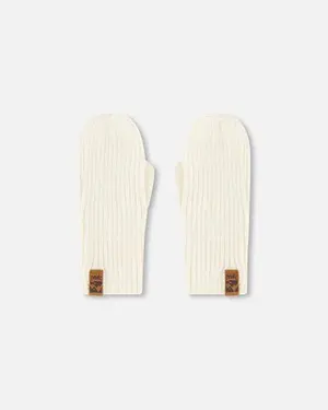 DEUX PAR DEUX Ribbed Knit Mittens - Off White