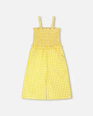 DEUX PAR DEUX Gingham Smocked Capri Jumpsuit - Yellow Gingham