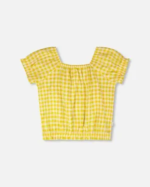 DEUX PAR DEUX Gingham Peasant Top