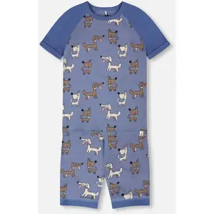 DEUX PAR DEUX Organic Cotton Dog Two-piece Pyjama Set - Blue Printed Dogs