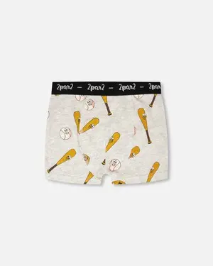 DEUX PAR DEUX Organic Cotton Baseball Elastic Waist Boxer - Grey Mix Baseball Print
