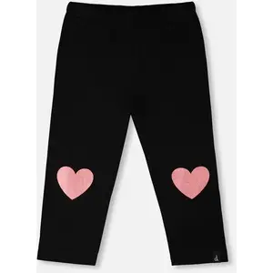 DEUX PAR DEUX Organic Cotton Capri Leggings With Foil Heart Print - Black