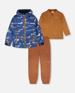 DEUX PAR DEUX 3-in-1 Dog Print Outerwear Set - Blue Printed Dogs