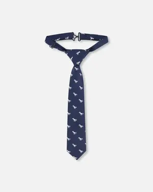 DEUX PAR DEUX Printed Neck Tie - Blue Dino Print