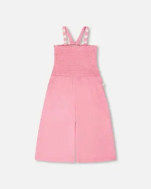 DEUX PAR DEUX Crinkle Jersey Smocking Sleeveless Jumpsuit - Pink