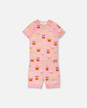 DEUX PAR DEUX Organic Cotton Cupcake Two-piece Pyjama Set - Pink Printed Cupcake