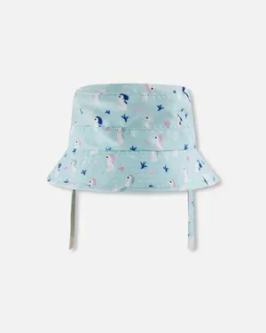DEUX PAR DEUX Wide Brim Seahorse Beach Hat - Blue Seahorse Print