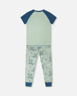 DEUX PAR DEUX Organic Cotton Crocodile Two-piece Pyjama Set