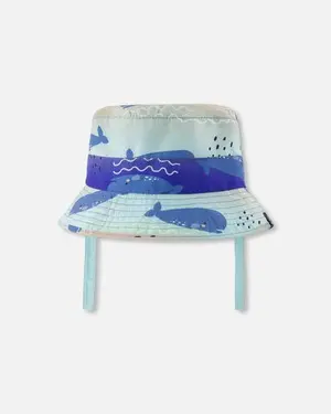 DEUX PAR DEUX Recycled Polyester Beach Hat - Blue Whale Print