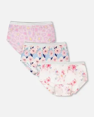 DEUX PAR DEUX Boyshort Panties In Organic Cotton - Pink Printed Flowers
