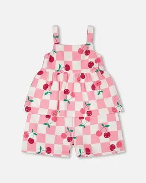 DEUX PAR DEUX Organic Cotton Jersey Cherries Sleeveless Romper - Pink Printed Cherries