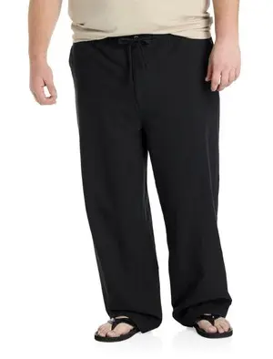HARBOR BAY BY DXL Big & Tall Linen-blend Loose-fit Beach Pants - Black