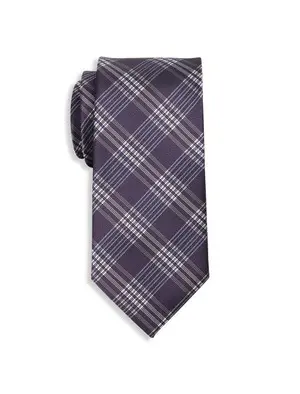 OAK HILL BY DXL Big & Tall Textured Plaid Neck Tie - Plum