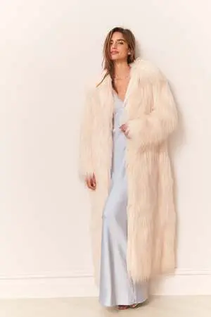 LoveShackFancy Valia Long Faux Shearling Coat - Ivory