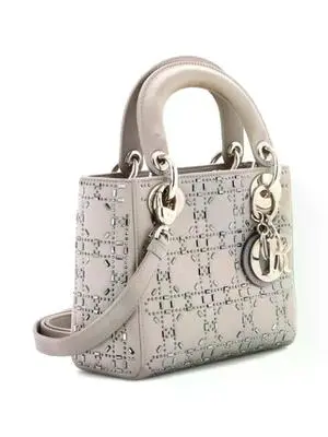 Dior Lady Mini Satchel Crystal Embellished Cannage Quilt - Grey