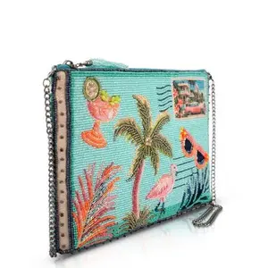 MARY FRANCES ACCESSORIES Coastal Notes Beaded Crossbody Handbag