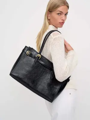 REFORMATION Beatrice Leather Tote Bag - Black