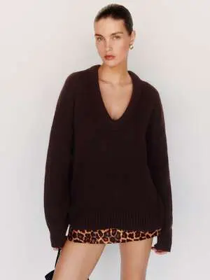 REFORMATION Jonie Cashmere Oversized Scoop Neck Sweater - Brown