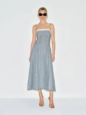 REFORMATION Pomona Embroidered Linen Dress - Grey