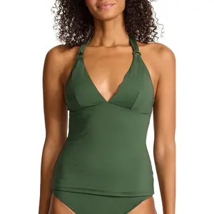 Tommy Bahama Palm Modern Halter Upf 50+ Tankini Top - Dark Tea Leaf