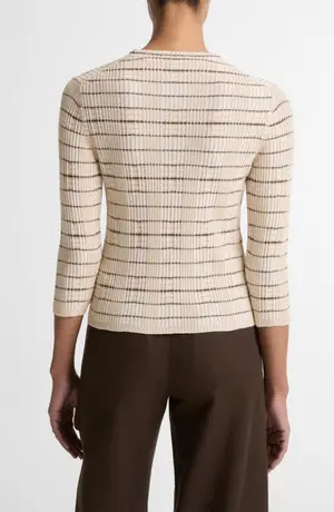 Vince Plaid Cotton Blend Crewneck Sweater