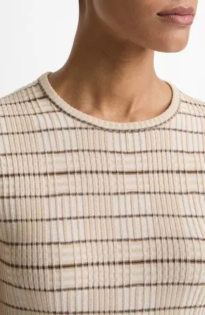 Vince Plaid Cotton Blend Crewneck Sweater