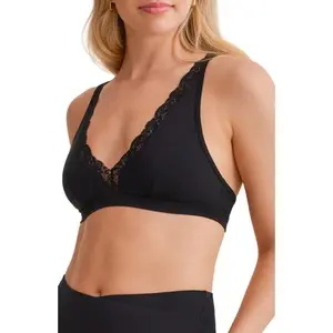 Fleur't Lace Trim Bralette - Black