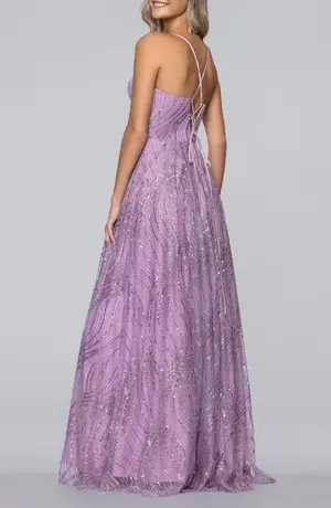BLONDIE NITES Glitter Mesh A-line Gown