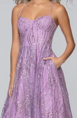 BLONDIE NITES Glitter Mesh A-line Gown