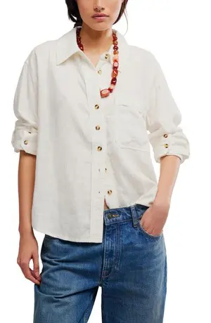 Free People Laurel Linen Blend Button-up Shirt - Clean Ivory