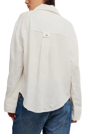 Free People Laurel Linen Blend Button-up Shirt - Clean Ivory