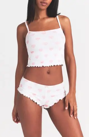 SKIMS Pointelle Ruffle Pajamas - Snow Lace Hearts