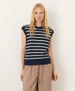 PACT Organic Cotton Shoreline Relaxed Shell - Seabreeze Stripe Navy Blue