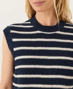 PACT Organic Cotton Shoreline Relaxed Shell - Seabreeze Stripe Navy Blue
